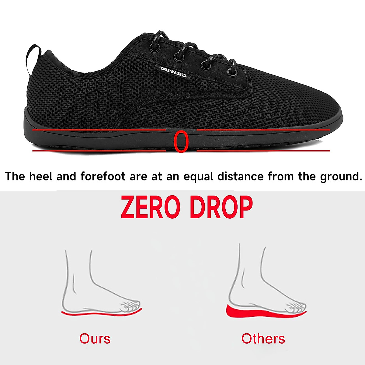 Geweo Barefoot Shoes Women Minimalist Sneakers for Men Extra Wide Toe Box Zero Drop Sole Flat Running Walking Footwear Weightlifting Size 11.5 Women/10 Men Casual Breathable Lightweight Black 43