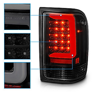 AmeriLite for 1993-1997 Ford Ranger Smoke Black C-Type LED Tube Replacement Taillights Set - Passenger and Driver Side