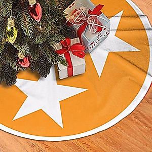 Christmas Tree Skirt, 30-48 Inch Tennessee Orange Star Flag Tree Mat for Christmas Decorations Holiday Party Ornaments