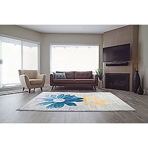 Ladole Rugs Contemporary Floral Pattern Area Rug Living Room Bedroom Entrance Hallway Carpet in Teal Yellow 5x8 (5'3" x 7'6" 160cm x 230cm) 5x7 8x10 9x12 2x10 4x6 feet