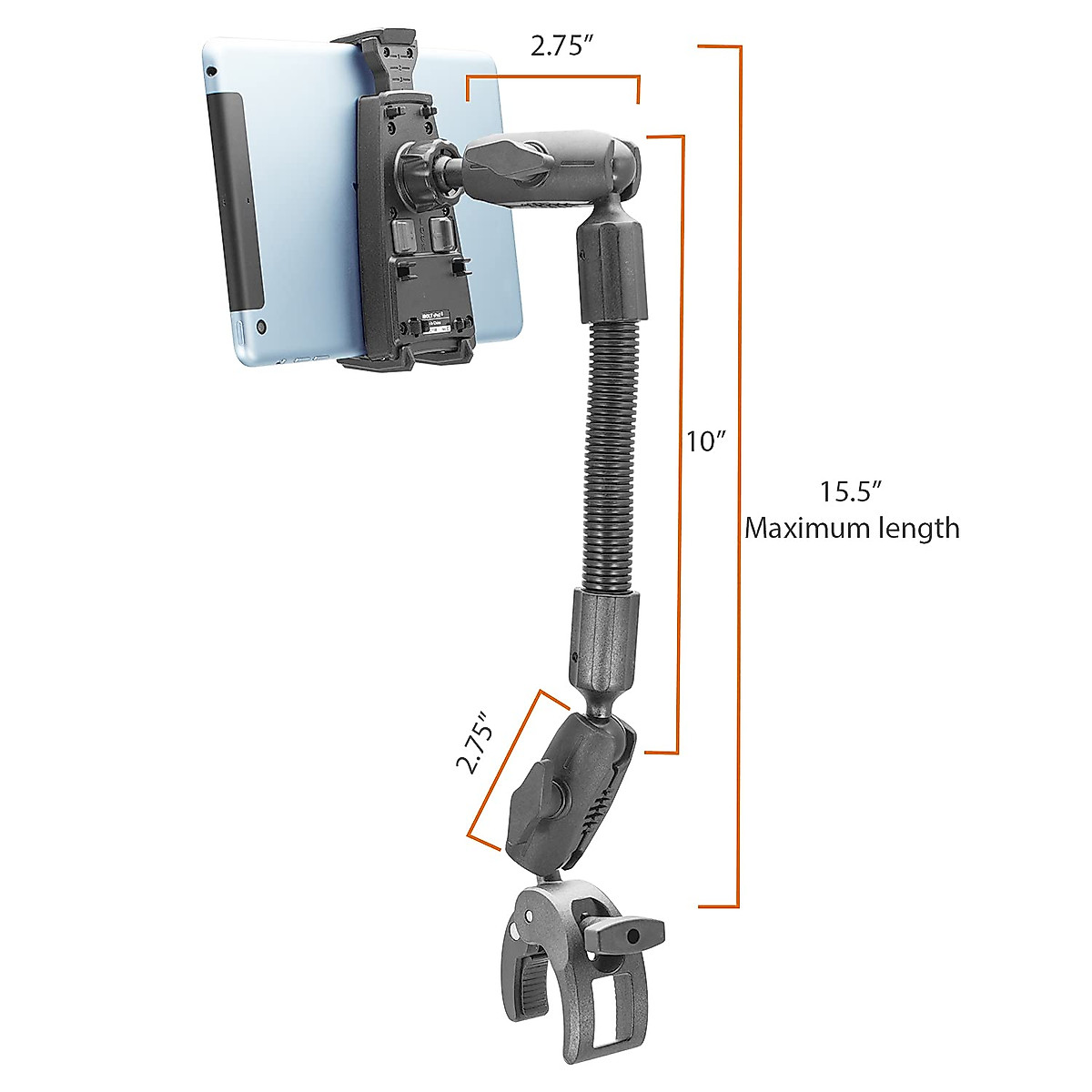 iBOLT sPro2 Accessibility Post/Pole/Rail/Handlebar Clamp Mount for Wheelchairs/Exercise Equipment. Fits Devices from 4.7 to 6.7 inches Wide/Tall (iPhone 11, Small Tablets, Nintendo Switch)
