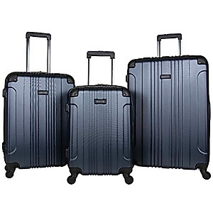 KENNETH COLE Out of Bounds Lightweight Durable Hardshell 4-Wheel Spinner Cabin Size Travel Suitcase, Navy, 3-Piece Set (20", 24", & 28")