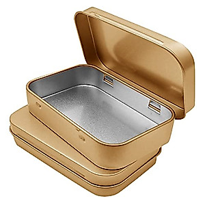 2 Pcs Metal Hinged Tin Box Container Mini Portable Small Storage Container Kit with Lid for Home Storage 3.7 x 2.3 x 0.8 Inch, Gold
