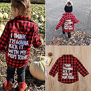 Toddler Baby Girl Toddler Baby Girl Boys Kids Letters Print Long Sleeve Shirt Button Plaid Top Jean Jacket Coat Outwear (red buffalo plaid jacket,2-3t)