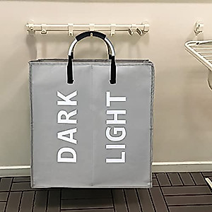 Hampers for Laundry 2 Compartment, Narrow Laundry Basket with Handle, Hampers for Clothes,Baby Laundry Separator Hamper,Foldable Hamper with Divider Hamper for Dorm Room, Grey