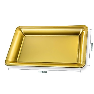 Yumchikel Plastic Serving Tray Set, Hard Plastic Serving Platters for Serving Food, Gold Serving Trays for Parties, Weddings, Food Trays for Party Buffet, Dessert Tables, 10" x 14", 4 Pack