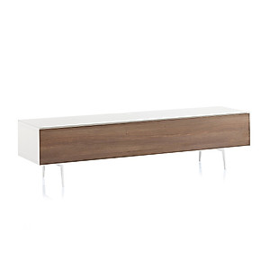 SONOROUS ST-360 Premium TV Stand for Living Room - Luxury Wood & Glass Media Console with Metal Legs - Modern Media Furniture with Storage - White TV Table Support up to 75" - Walnut Wood Cover