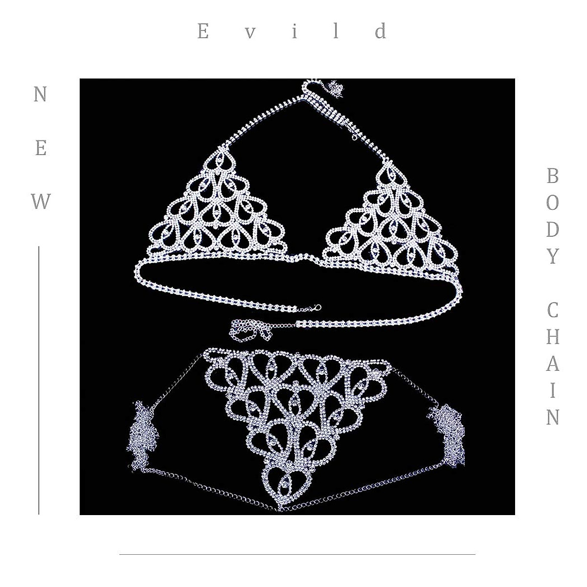 Evild Crystal Body Chain Silver Bikini Bra Chain Suit Beach Waist Belly Chain Crop Top Underwear Body Jewelry Accessories for Women