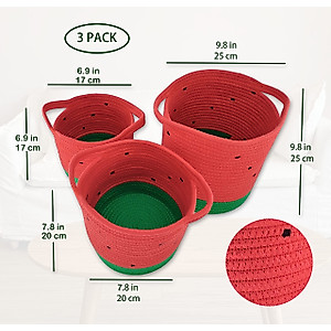 Watermelon Cotton Rope Storage Basket Pack of 3 for Organizing Novelty Gift Fruit Basket Large Picnic Basket Room Decor