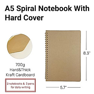 AOU 2-Pack Spiral Dotted Notebooks, A5 Journals With 100gsm Thick Dot Grid Paper, Aesthetic Bullet Dotted Journals with 200 Pages&2 Gel Pens For School&Office Supplies, 8.3"x5.7" (Brown)