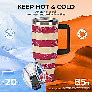 Vintage U.S.A And Tennessee State Flag 40oz Water Bottle Double Wall Insulated Tumbler with Handle Leakproof Travel Mug Black-style