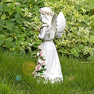 Garden Statue Fairy Outdoor Decor, Solar Patio Garden Sculptures & Statues, Resin Garden Decor for Outside Yard Decorations Figurines for Housewarming