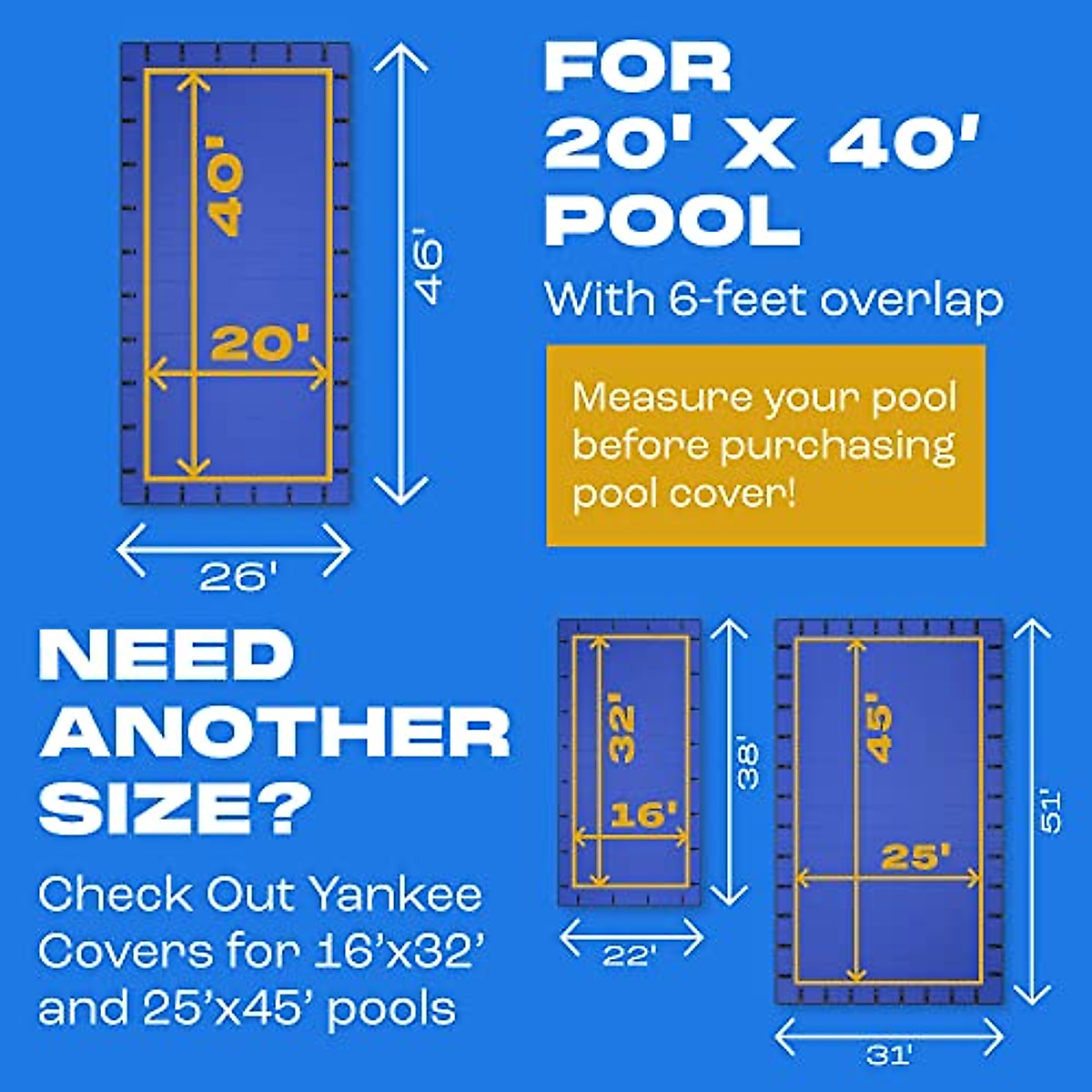 Pool Cover for 20x40 ft Rectangular Pool: Extra Thick & Durable Inground Pool Cover |Sapphire Series of Premium Cold- and UV-Resistant Pool Cover | In-Ground Pool Protection | by Yankee