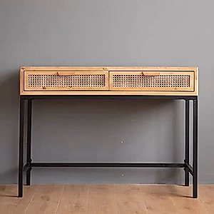 COZAYH Rustic Console Table with 2 Drawers Entryway Hallway Farmhouse Country Style, Cabin-Inspired Natural Finish (Natural Brown)