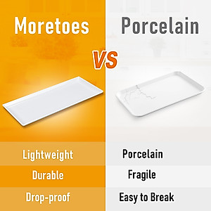 Moretoes 5pcs 14.5" x 6" White Serving Trays for Party Supplies, Unbreakable Rectangle Plates, Imitation Porcelain Dishes Reusable Rectangular Plates for Food Sushi Desserts Platter Dishwasher Safe