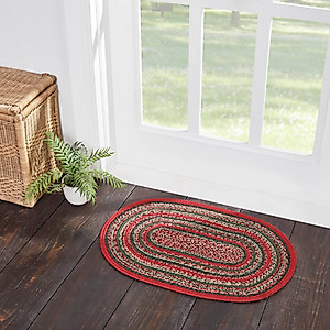 VHC Brands Farmhouse Rustic Christmas Decorations Forrester Woven Striped Indoor/Outdoor Rug for Entryway Mat - Oval 20x30 inches, Red Green & White Braided