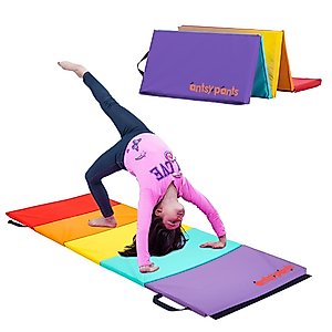 Flybar Tumbling Mat – Gymnastics Mat, Easy to Clean Gym Mat, Sturdy, Foldable Tumbling Mat for Kids, Padded, Lightweight, Portable, Carrying Handle, Gymnastics Equipment for Activity Play, Original