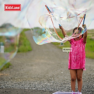 Kidzlane Bubble Wand with 24 oz of Mixed Giant Bubble Solution | Giant Bubble Wands for Kids | Outside Toy Big Bubble Maker | Bubble Toys for Outdoor Play Ages 3plus