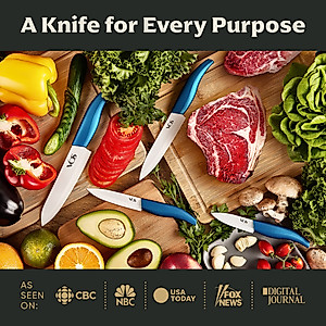 Vos Ceramic Knife Set With Block, Ceramic Knives Set For Kitchen, Ceramic Kitchen Knives With Holder, Ceramic Paring Knife 3", 4", 5", 6" Inch Blue