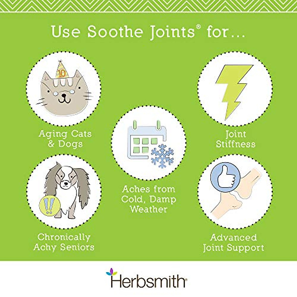 Herbsmith Soothe Joints – Cat + Dog Arthritis Pain Relief for Senior Pet Aches + pains – Joint Health for Senior Dogs + Cats – 150g Powder