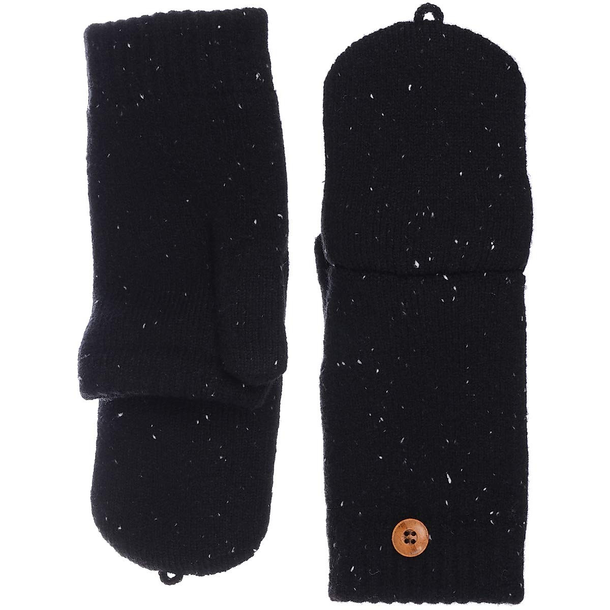 Be Your Own Style BYOS Womens Winter Soft Warm Plush Fleece Lined Convertible Fingerless Marble Speckled Knit Mittens Gloves Glittens W/Thumb Flaps (Black)