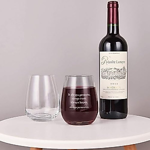 Mousus It Always Protects,always Trusts,always Hopes,always Perseveres 17oz Stemless Wine Glass Quote Glass Glassware for Red Or White Wine Cocktails Perfect For Homes & Bars Party Supplies Decoration