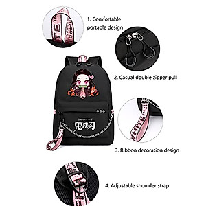 WZCSLM Anime Cosplay Laptop Backpack with USB Charging Port, Middle School College Bookbags for Women Men (black1)