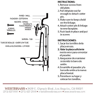 Westbrass A92-12 3-1/8" Trip Lever Bathtub and Shower Drain Kit with 2-Hole Overflow Faceplate, 1-Pack, Oil Rubbed Bronze