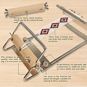 hobbyworker The Second Generation Adjustable Bead Loom Kit with Seed Beads,Large Eye Curved Beading Needle,Bead Funnel Tray,Lobster Clasp,Open Ring and Bead Mat for Jewelry Making kit