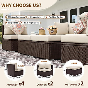 NICESOUL 8 Seat 29.3'' High Back Outdoor Furniture Set, Extra Large Brown PE Rattan Patio Conversation Sets, Deep Seating Modular Sectional with Ottoman, Oversized Conversations for Backyard, Beige