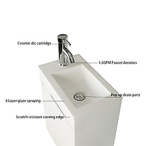 UEV 16" Small Bathroom Vanity Wall Mounted,White Small Bathroom Vanity with Ceramic Sink,Bathroom Vanity and Sink Combo,Chrome Faucet P-Trap Include (White)