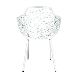 LeisureMod Devon Modern Aluminum Indoor-Outdoor Stackable Side Dining Arm Chair, Set of 2 (White)