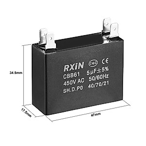 uxcell Ceiling Fan Capacitor CBB61 5uF 450V AC Double Insert Metalized Polypropylene Film Capacitors 47x17.5x34.5mm for Water Pump Motor Generator