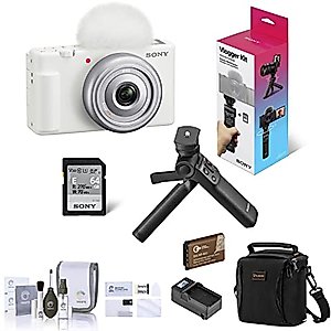 Sony ZV-1F Vlogging Camera, White Bundle with ACCVC1 Vlogger Accessory Kit, Shoulder Bag, Extra Battery, Charger, Screen Protector, Cleaning Kit