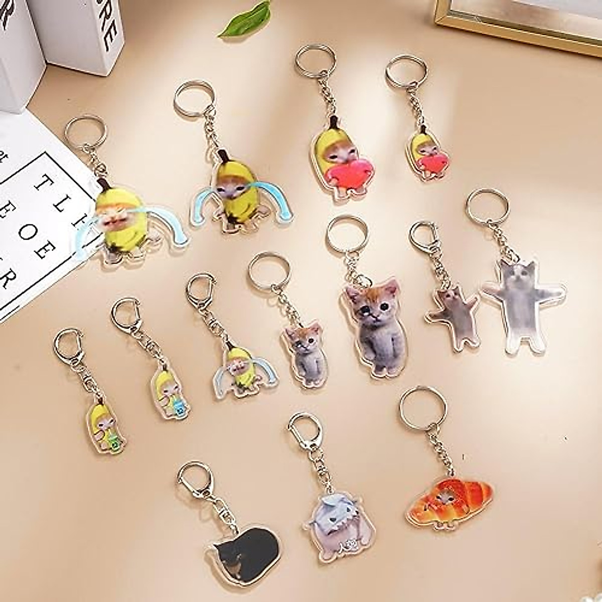 Cute Banana Meme Keychain Students Funny Happy Love Bread Black Chain Small Jewelry Lanyard Phone Pendant Cats