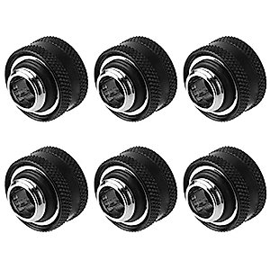 Dracaena 6 Pack G1/4" Thread to 12mm OD hard Tubing Compression Fitting with Rings for rigid acrylic Tube for Computer Water Cooling System, Black