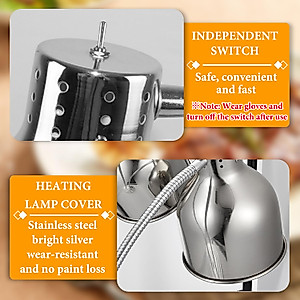 Rcqeuiol Food Heat Lamp Commercial Food Warmer Lamp Adjustable 2-Head Food Warming Light, Food Heating Lamp Warmer, Stainless Steel Food Warming Lamp for Kitchen Cafeteria Restaurant Buffet