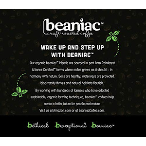 beaniac Organic Kickstarter 100% Colombian | Medium Roast, Single Serve Coffee K Cup Pods | Rainforest Alliance Certified | 30 Compostable, Plant-Based Coffee Pods | Keurig Brewer Compatible