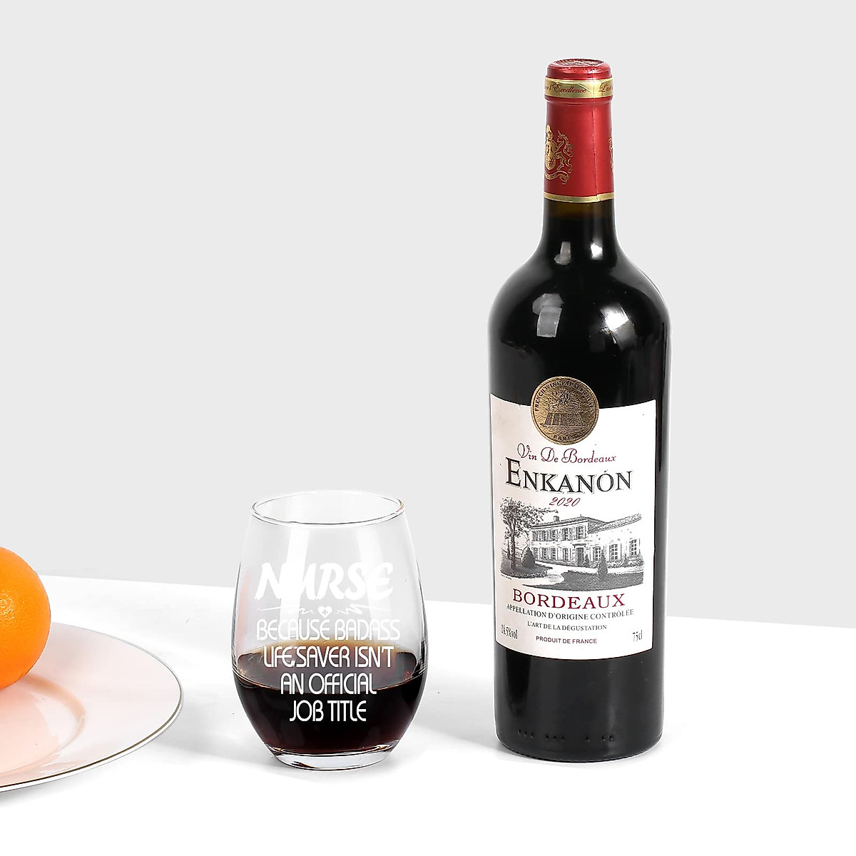 Nurse Gifts Stemless Wine Glass, Nurse Because Badass Life Saver Isn't An Official Job Title Wine Glass, Christmas Gift Nurse Week Appreciation Gift Nursing Graduation Gifts for Nurse, 15 Oz