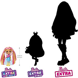 Barbie Extra Mini Minis Doll with Pink-Streaked Blonde Pigtails Wearing Blue Dress & Accessories & Stand, 3.25-inch