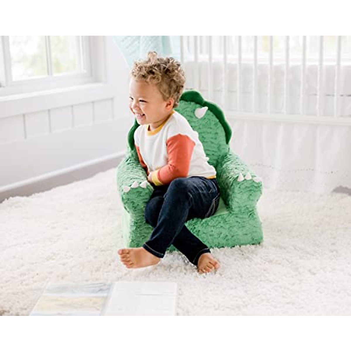 Soft Landing Sweet Seats, Premium and Comfy Toddler Lounge Chair with Carrying Handle & Side Pockets –Polyester, Dinosaur