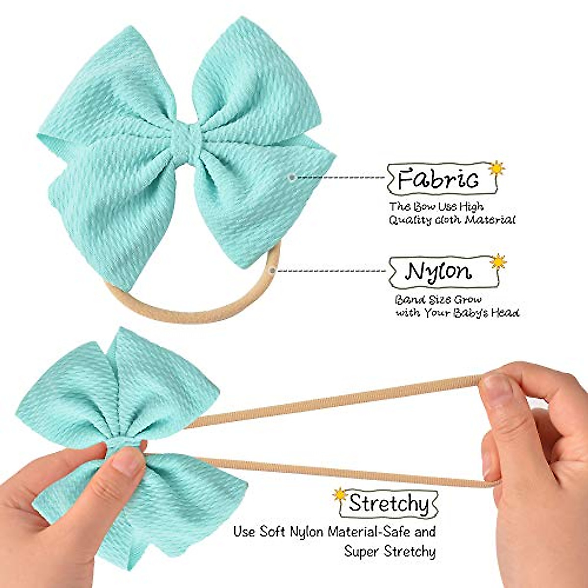 Prohouse 30 PCS Big Bows Baby Nylon Headbands Hairbands Hair Bows Elastics for Baby Girls Newborn Infant Toddler Child Hair Accessories