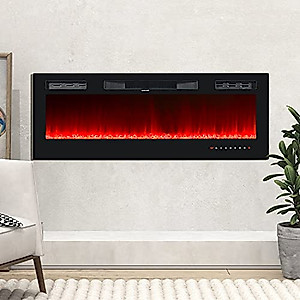 oneinmil Electric Fireplace, 50 inch Wide Recessed/Wall Mounted/Free Standing Electric Fireplace, Remote Control with Timer 12 Adjustable Color Flame, Remote Control,with Crystal Stone, 750/1500W