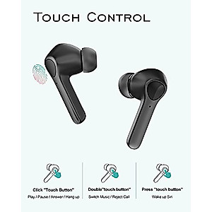 Wireless Earbuds, GRV T5 Bluetooth 5.0 Earbuds with Microphone 34H Playtime Touch Control Clear Call IPX7 Waterproof, Earbud & in-Ear Headphones for Sports (Black)