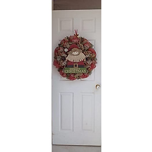 Country Rustic Santa Merry Christmas Deco Mesh Wreath