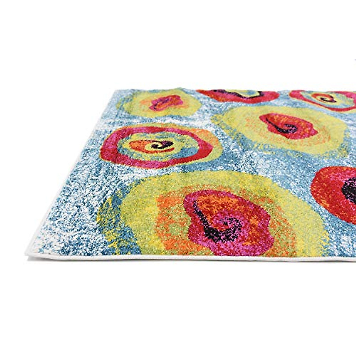Unique Loom Lyon Collection Colorful Modern Abstract Floral Area Rug, 4 x 6 Feet, Blue/Yellow