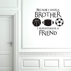 DNVEN Kids Sports Learning Basketball Football Soccer Vinyl Wall Stickers Decals Quotes Brothers Friends Kid Rooms Sports Decors Quotes Kids Wall Decals Black 20 inches x 23 inches