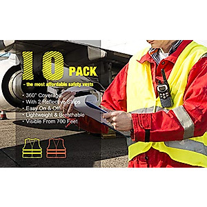 DUSKCOVE 10 Pack High Visibility Safety Vest for Traffic Work, Running, Surveyor and Security Guard - Construction Vest with 2 Reflective Strips, Made from Breathable and Neon Yellow Mesh Fabric