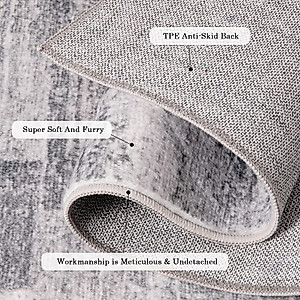 Area Rug Living Room Rugs 8x10 Washable: Indoor Soft Low Shaggy Fluffy Pile Carpet Abstract Decor Large for Bedroom Dining Room Under Kitchen Table Home Office - Gray/Ivory