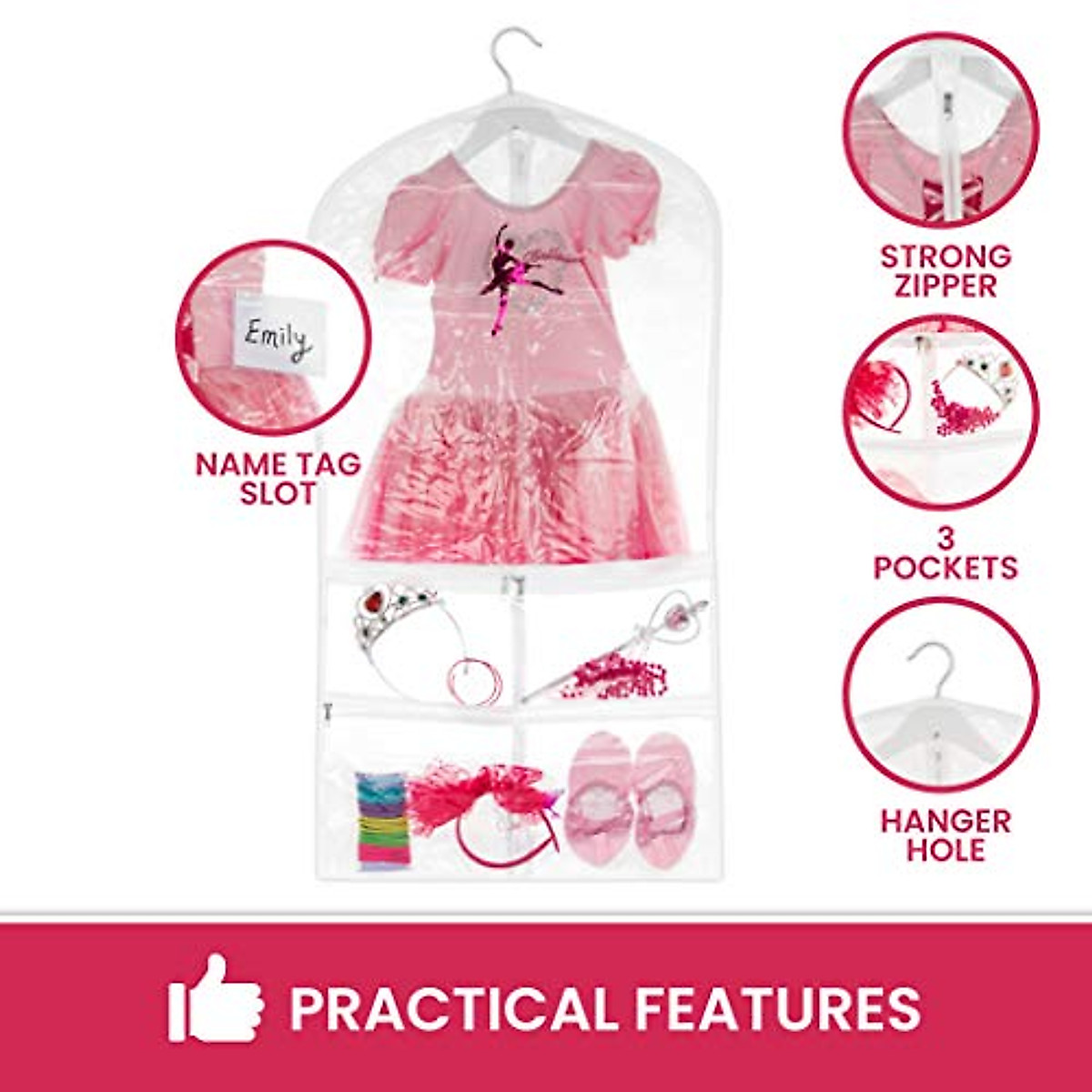 Clear Dance Garment Bags For Dancers Transparent with Accessory Pockets